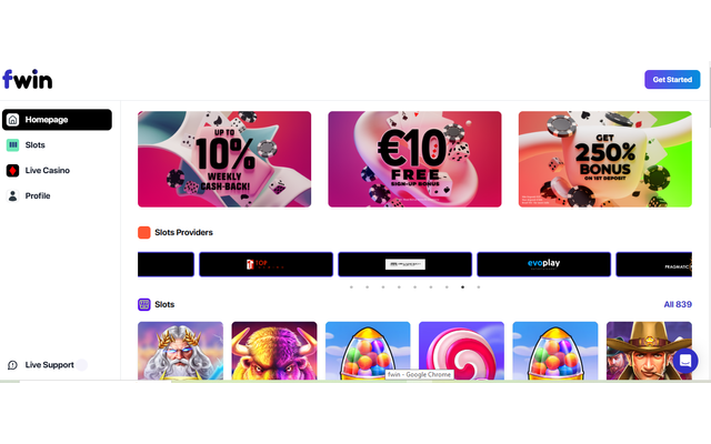 Fwin Casino is a mobile casino with a ₿/€/ETH62 bonus.