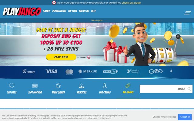 Play Jango Online Casino is a mobile casino offering a $100 bonus.