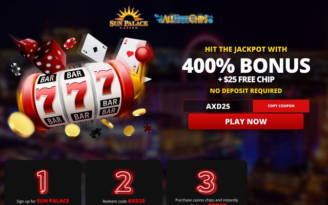 Sun Palace offers a bonus of 0% with 20 free spins when you make a deposit